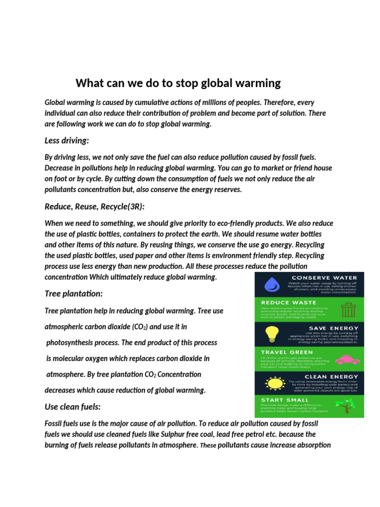 What Can Be Done To Stop Global Warming | PDF | Climate Change | Fuels