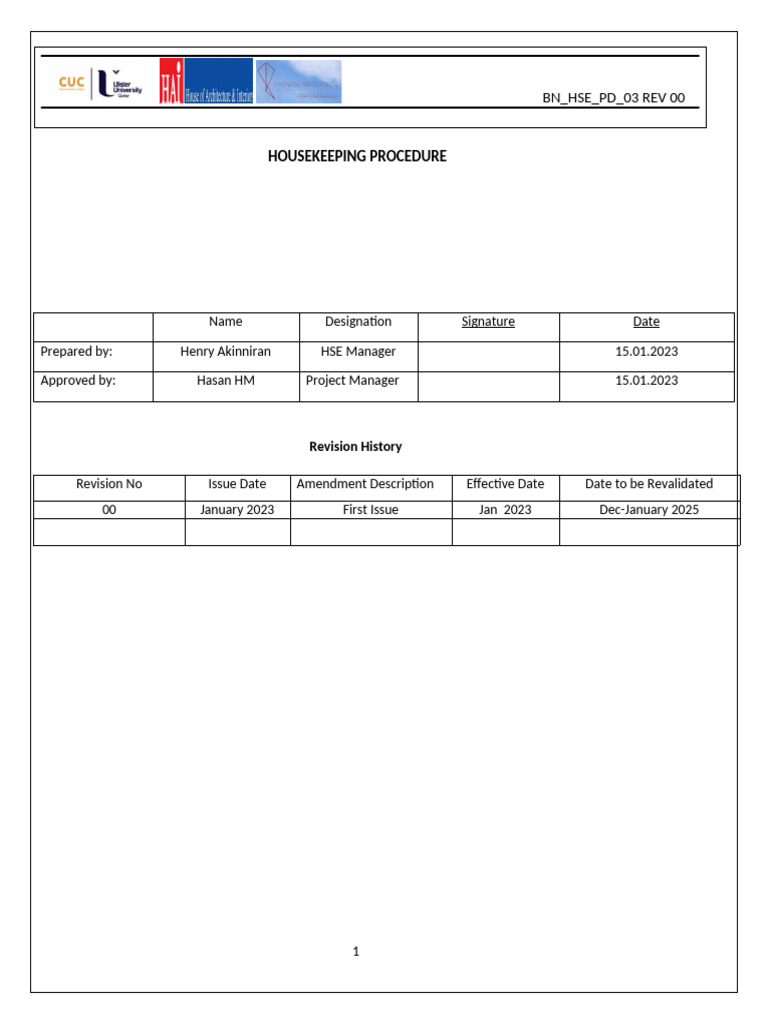 BN - HSE - PD - 03 Housekeeping Procedure | PDF | Housekeeping | Waste