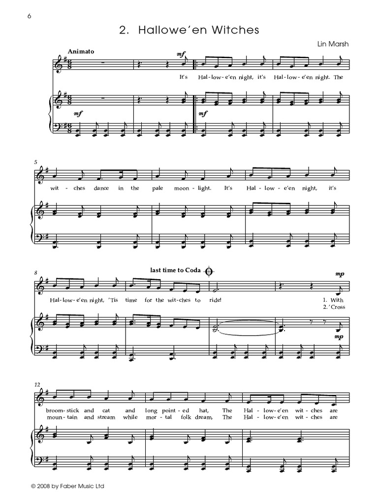 Halloween Witches (From Spooky Songs) Piano - Vocal | PDF | Halloween ...
