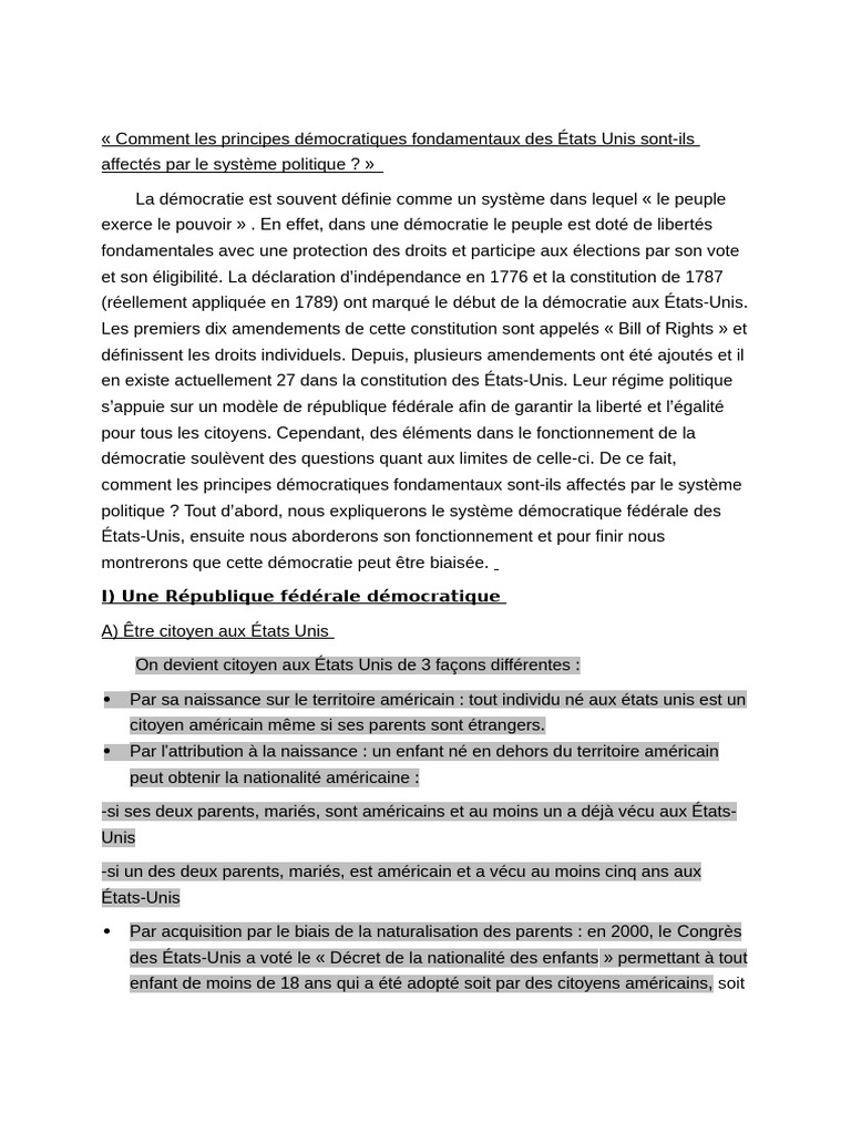 Impact du système politique sur la démocratie US | PDF | Congrès des ...