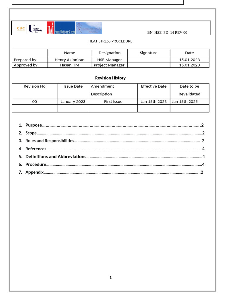 BN - HSE - PD - 16 - Heat Stress Procedure | PDF | Hyperthermia | Humidity