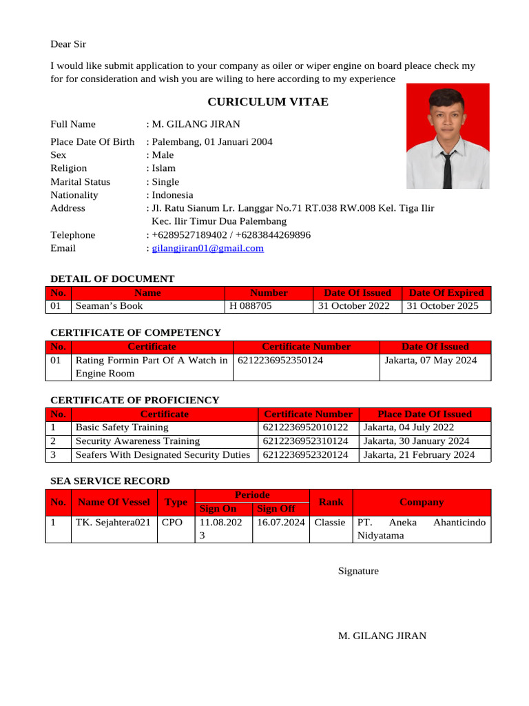 Cv. Gilang | PDF