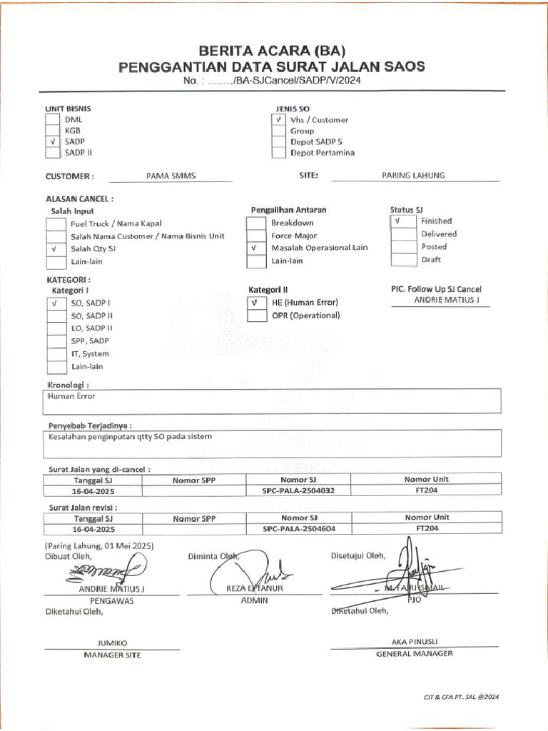 Ba Cancel SJ Pama Topb TGL 16 April 2025 | PDF