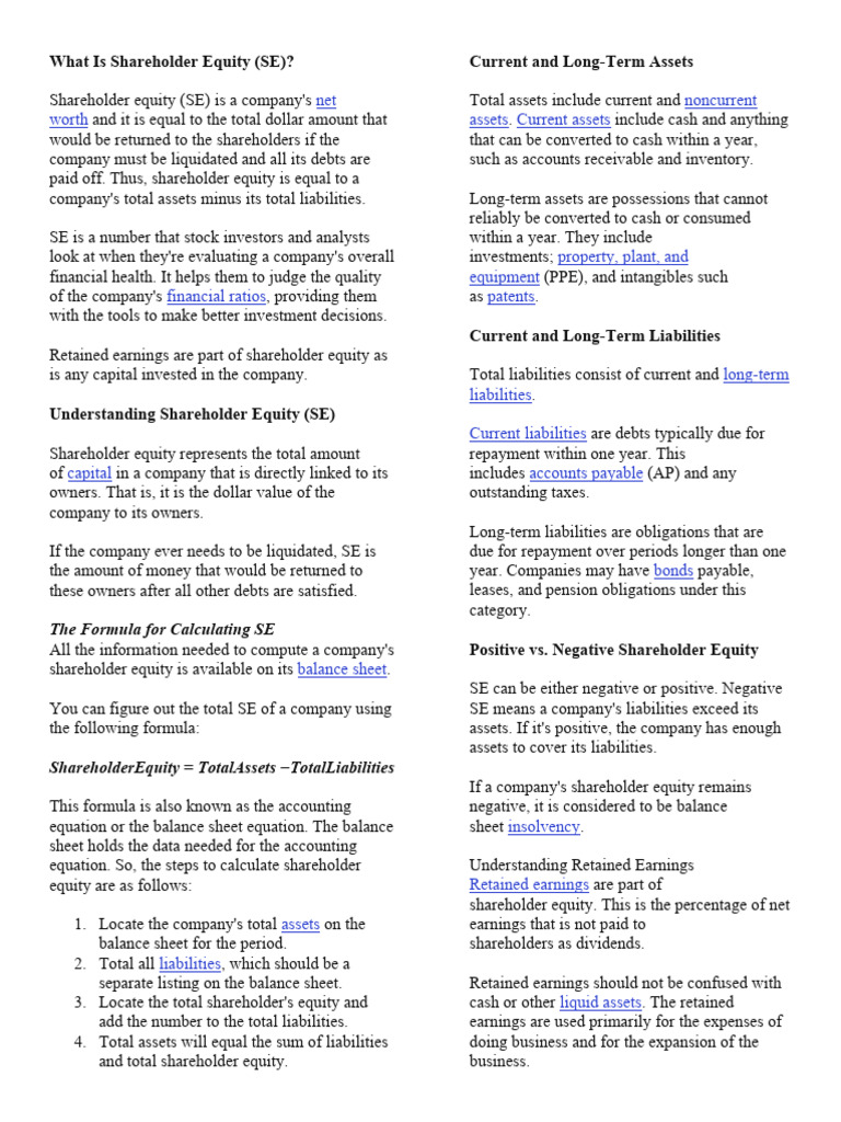 What Is Shareholder Equity | PDF | Equity (Finance) | Stocks