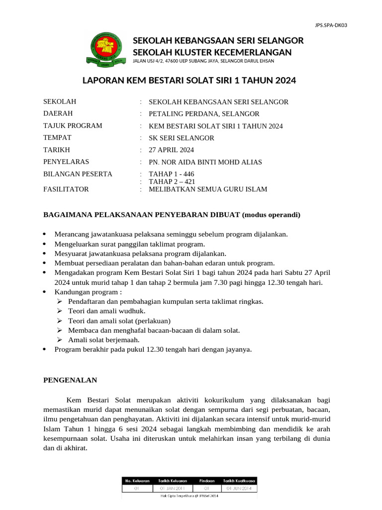 Laporan Kem Bestari Solat Siri 1 2024 | PDF