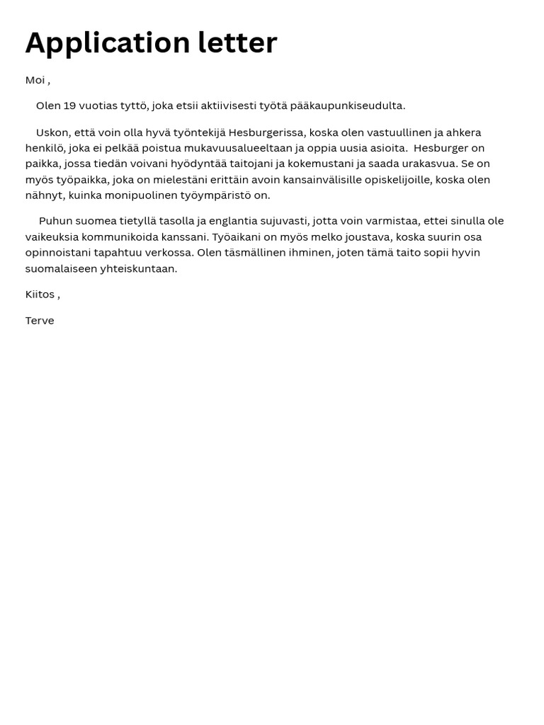 Hesburger Application Letter | PDF