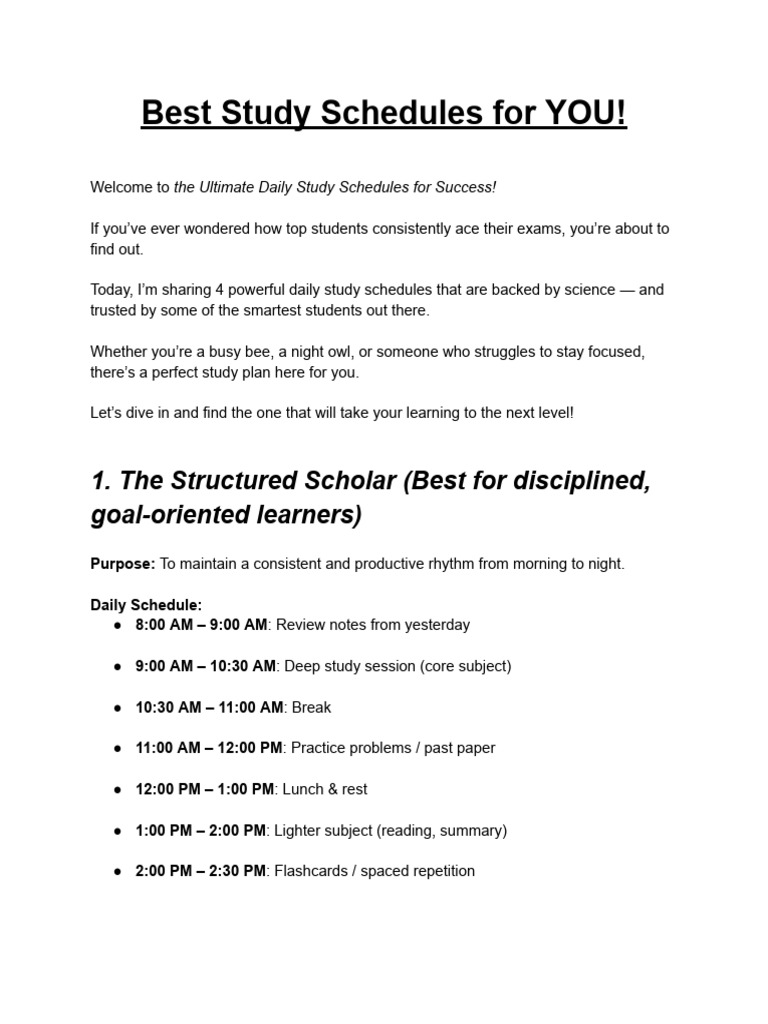 Best Study Schedules For YOU! | PDF | Cognitive Science | Behavior Modification