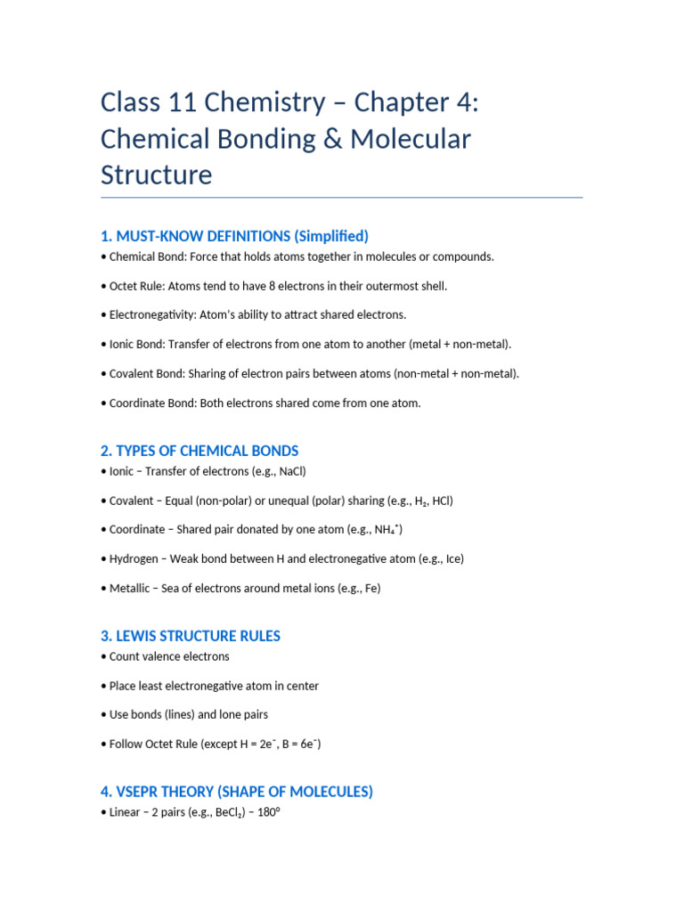 Chemical Bonding & Molecular Structure Guide | PDF