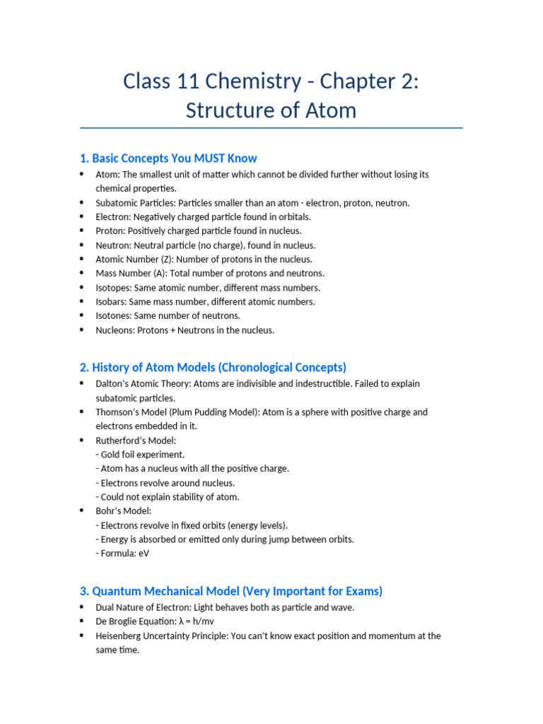 Structure of Atom Master CheatSheet | PDF | Atoms | Atomic Orbital