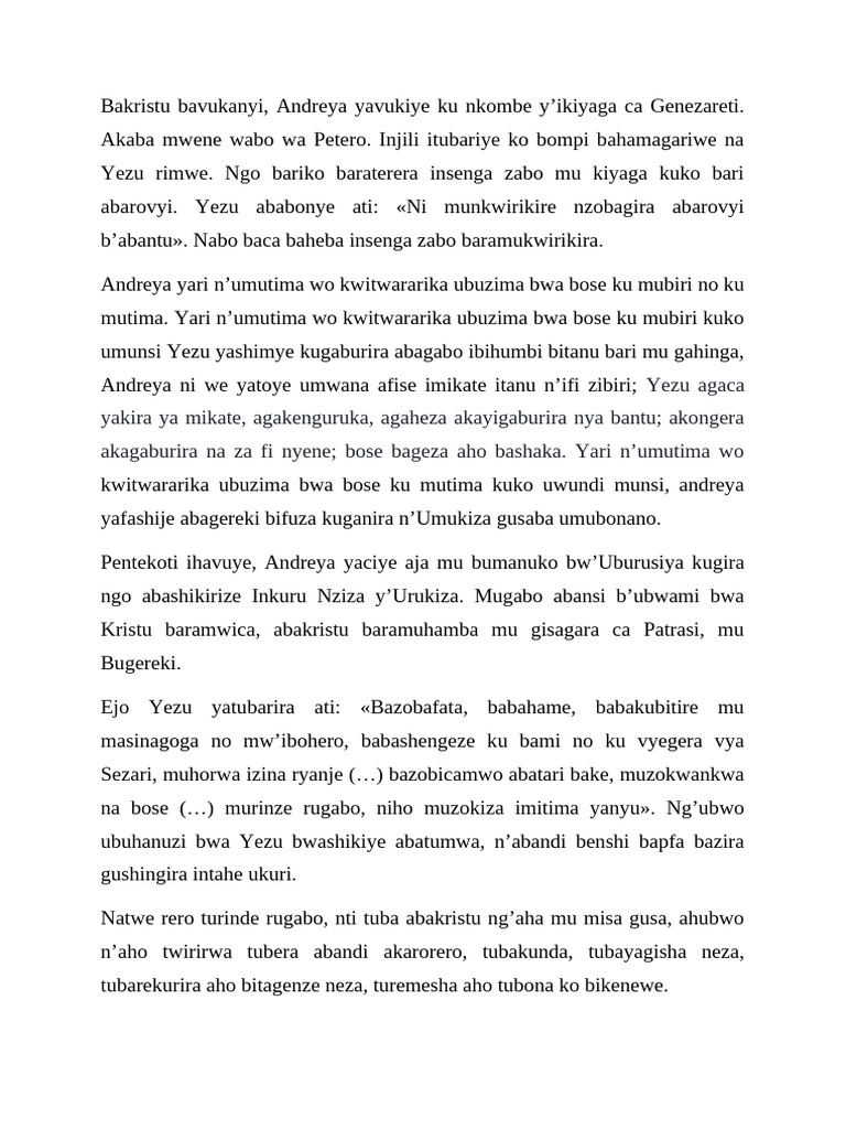 Andreya: Umutima w'Urukiza mu Bantu | PDF