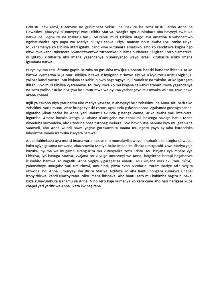 Anna Na Yohakimi, Abavyeyi Ba Bikira Mariya | PDF