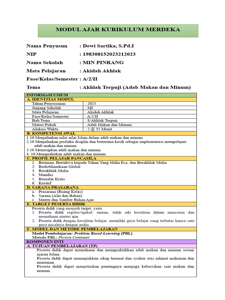 Modul Ajar Kumer - Dewi Sartika | PDF