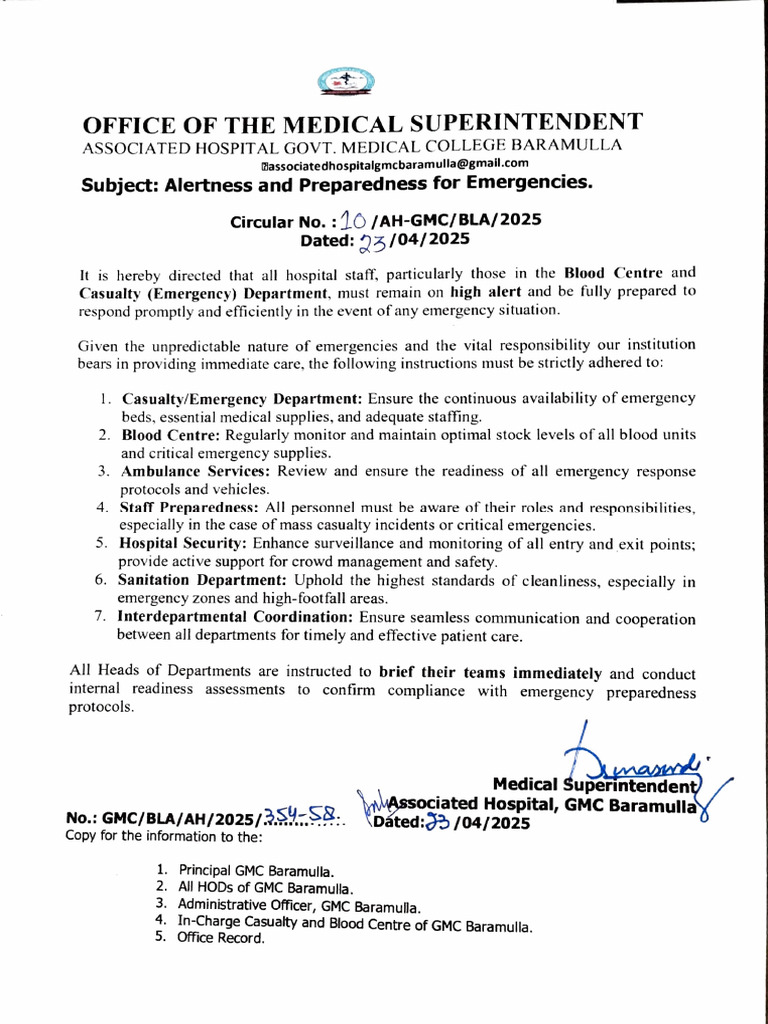 Circular - Alertness and Preparedness for Emergencies | PDF | Emergency ...