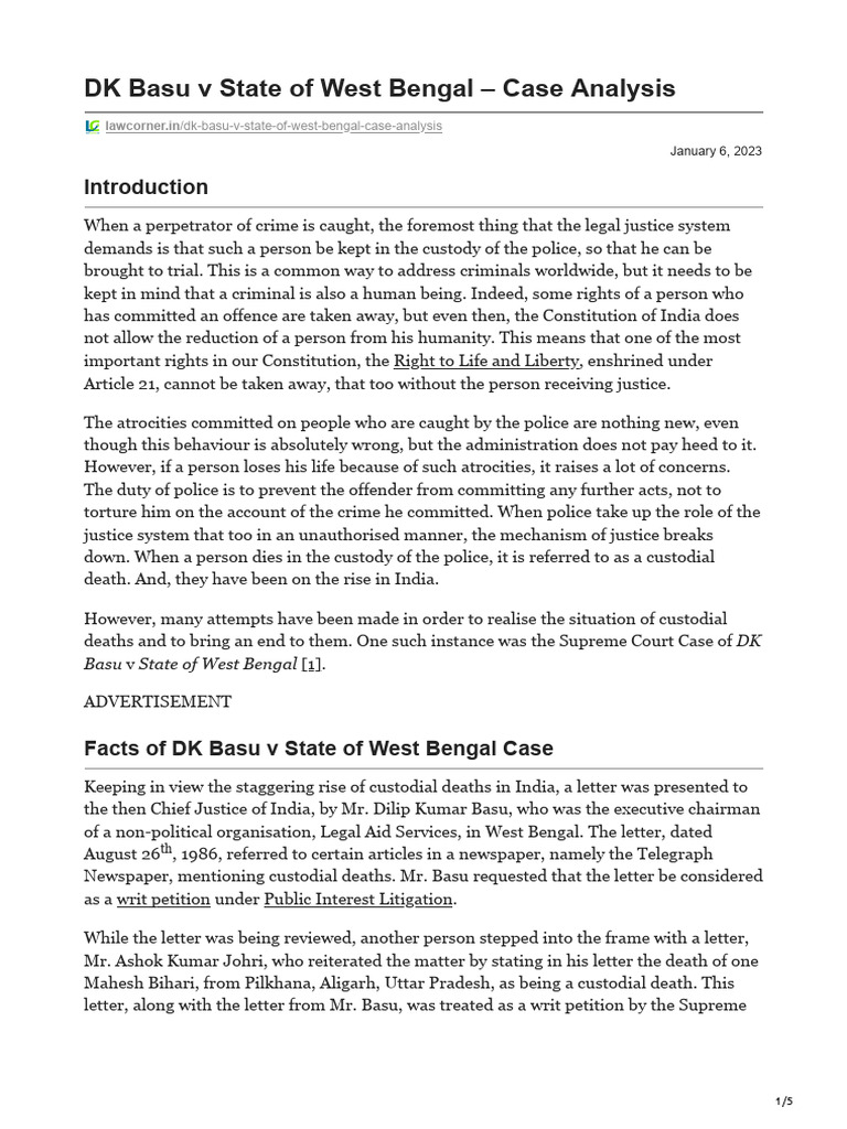 F West Bengal Case Analysis | PDF | Arrest | Police