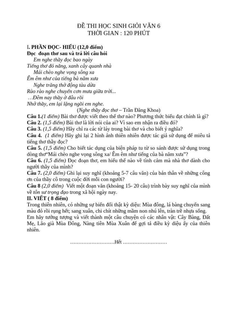 1.ä È ̀ Thi Hò C Sinh Giò I Và N 6 | PDF