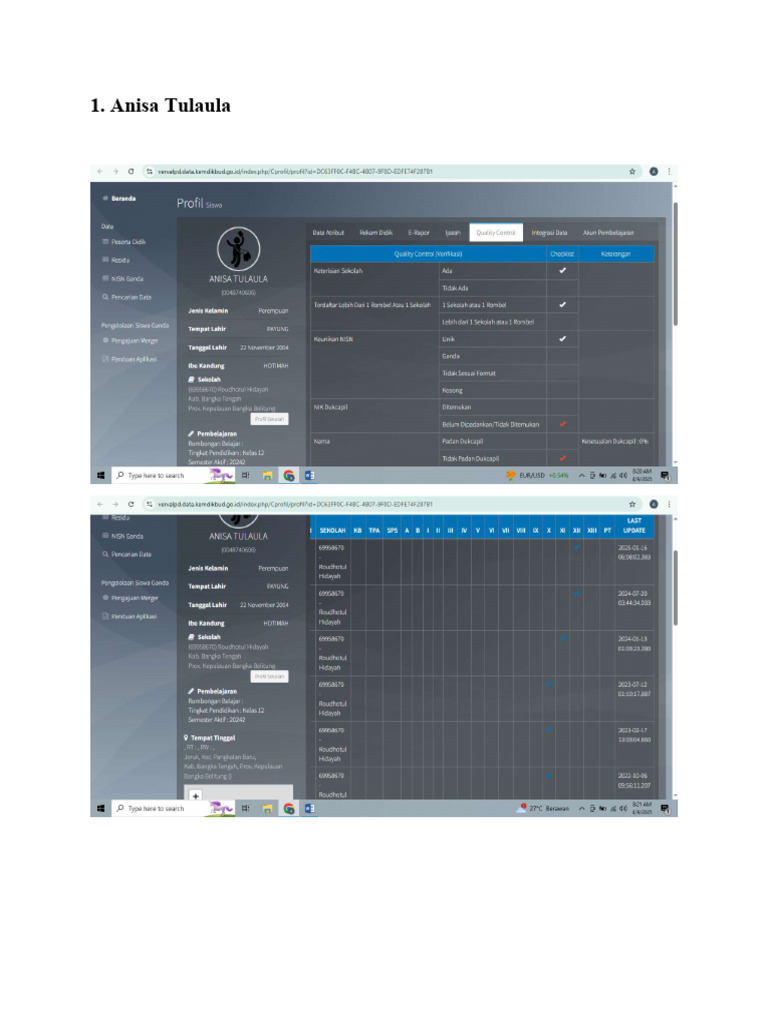 Rekam Jejak Data Anisa Tulaula & Abdul Aziz | PDF