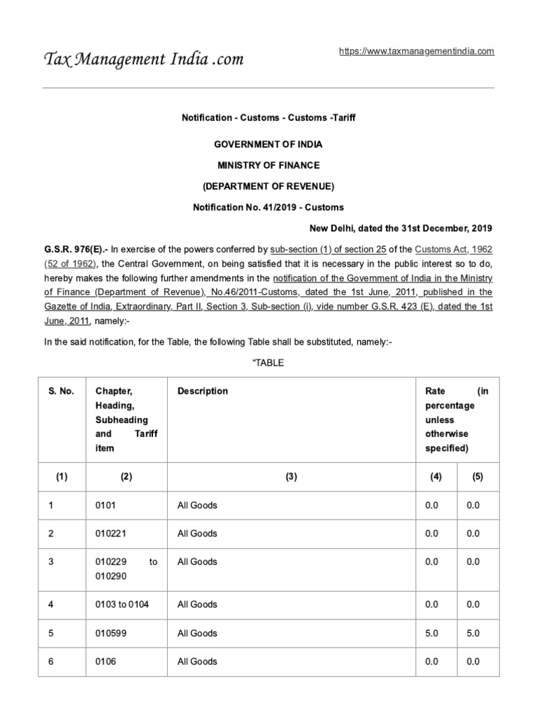 Customs - Notification No41-2019 | PDF