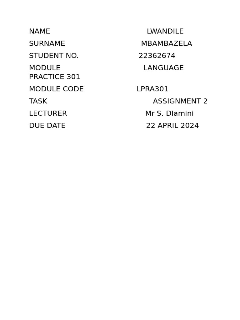 Name Lwandile | PDF