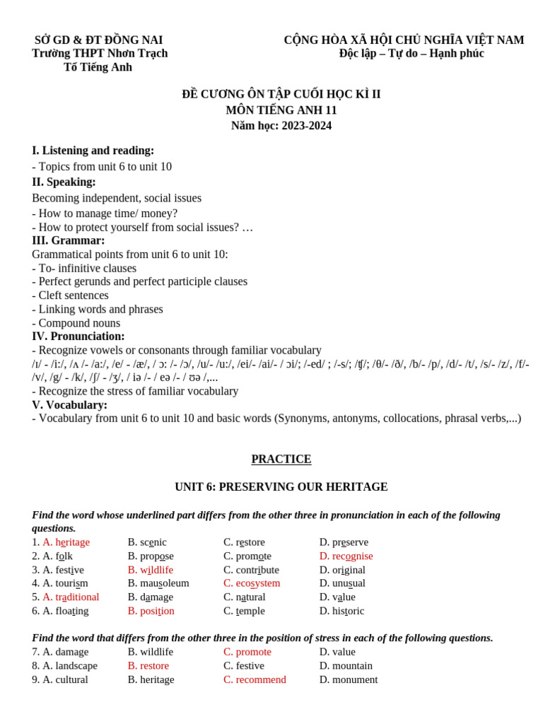 ĐỀ CƯƠNG TIẾNG ANH 11-HKII-2023-2024-MAI | PDF | Academic Degree | Climate Change