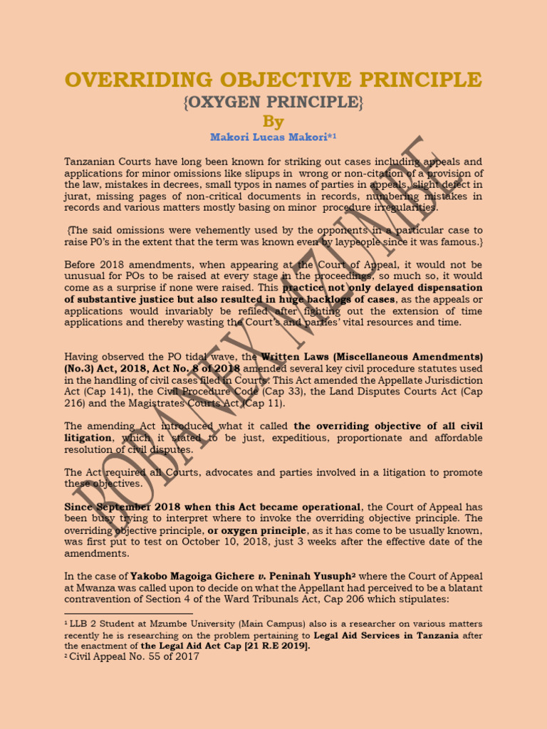 Overriding Objective (Oxgen Principle) .-1 | PDF | Appeal | Tribunal