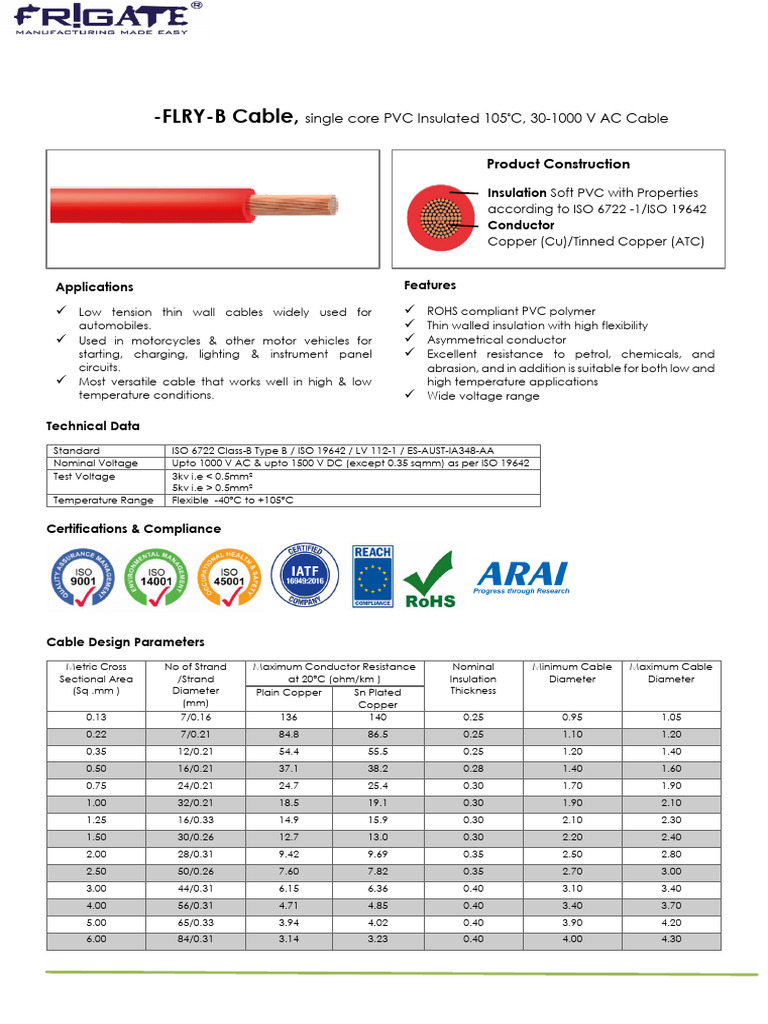 FLRY-B Cable Specifications Overview | PDF | Electrical Conductor ...