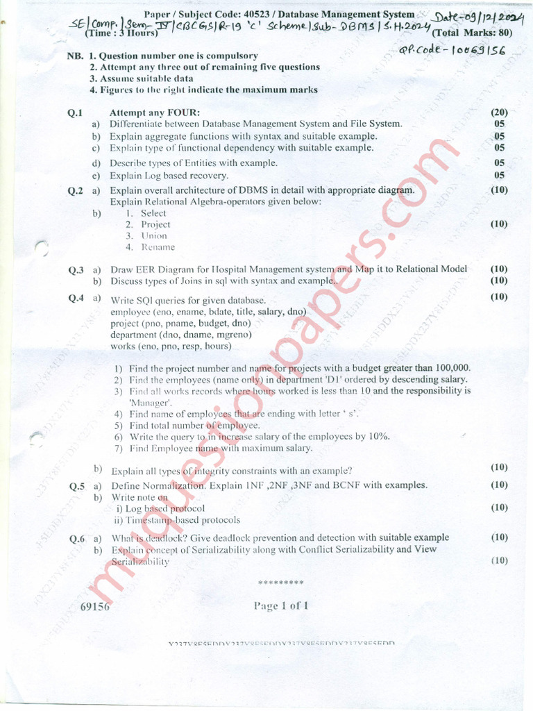 Be - Computer Engineering - Semester 4 - 2024 - December - Database Management Systemrev 2019 C ...