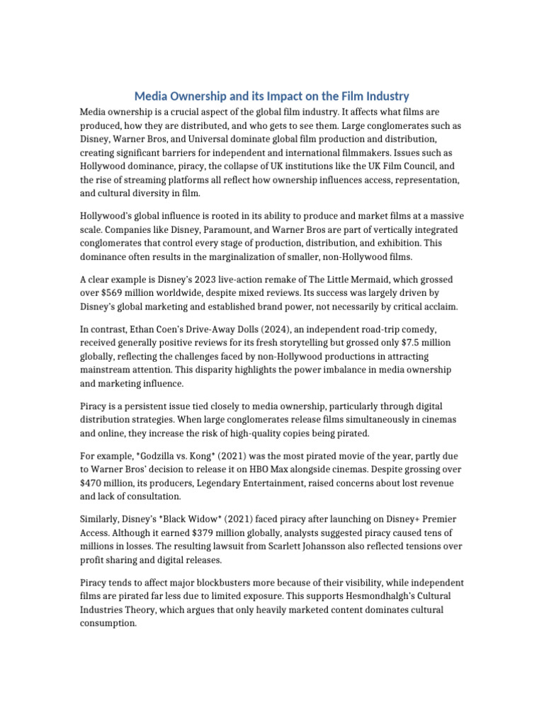 Updated Media Ownership Essay | PDF | Cinema Of The United States ...