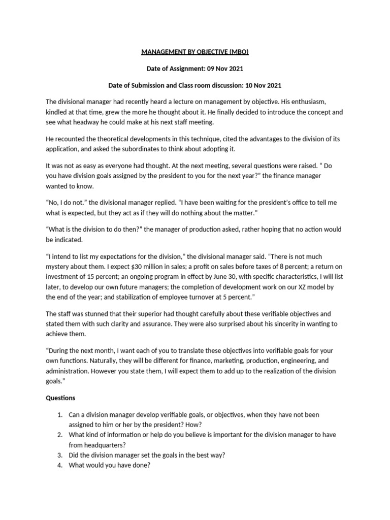 A Case Study -1_MC&OB_MBO | PDF | Economies | Business