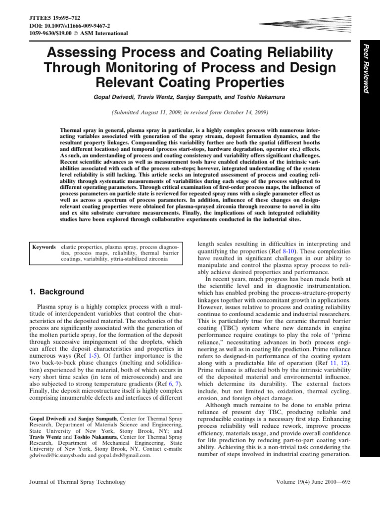 Dwivedi G 2009 - Assessing Process and Coating Reliability Through ...
