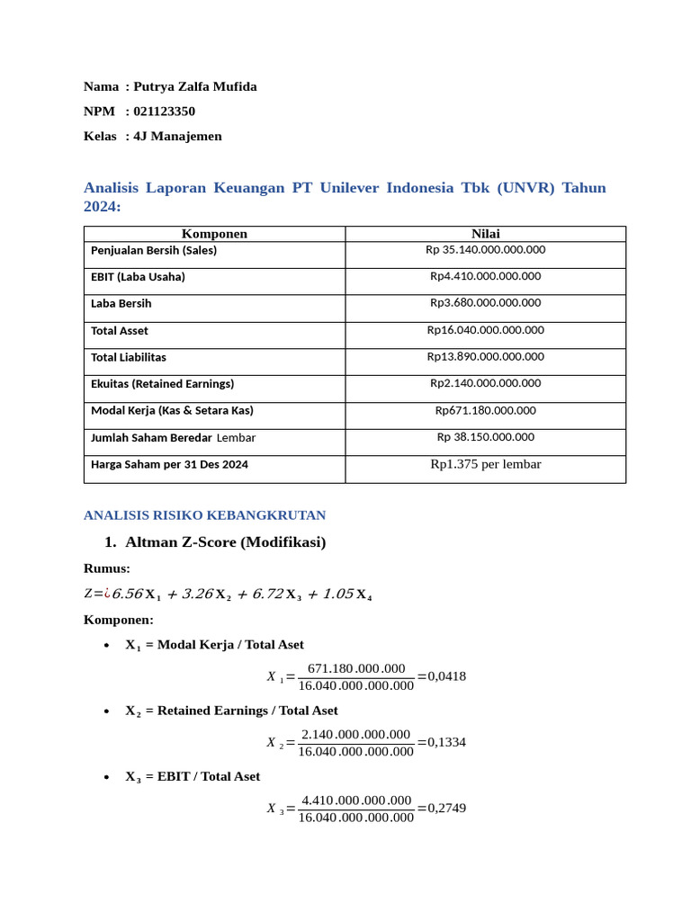 Analisis Laporan Keuangan PT Unilever Indonesia TBK | PDF