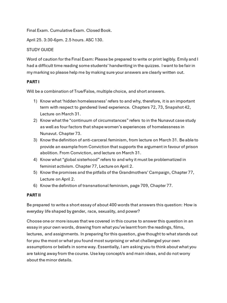 Final Exam Study Guide | PDF