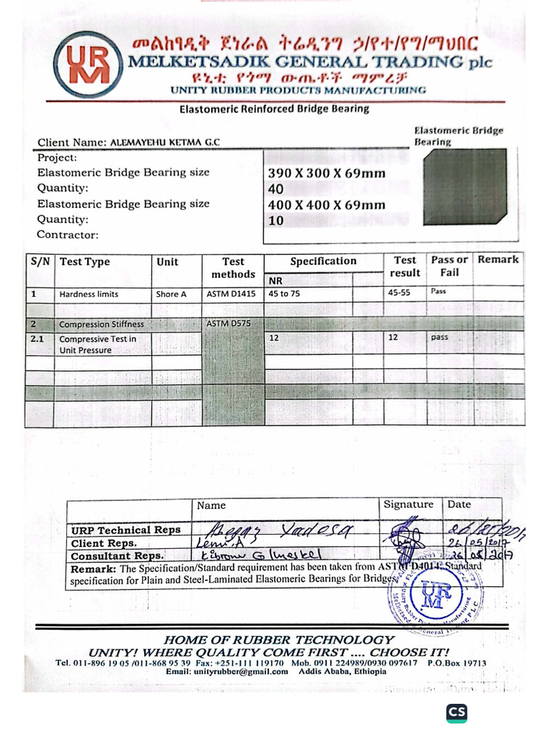 Elastomeric Bridge Test Result | PDF