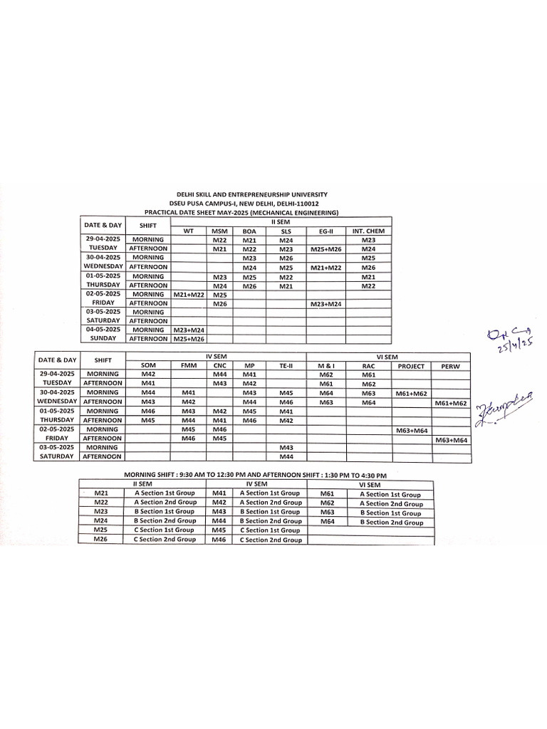 Mech. Engg. External Practical Datesheet (May 2025) | PDF