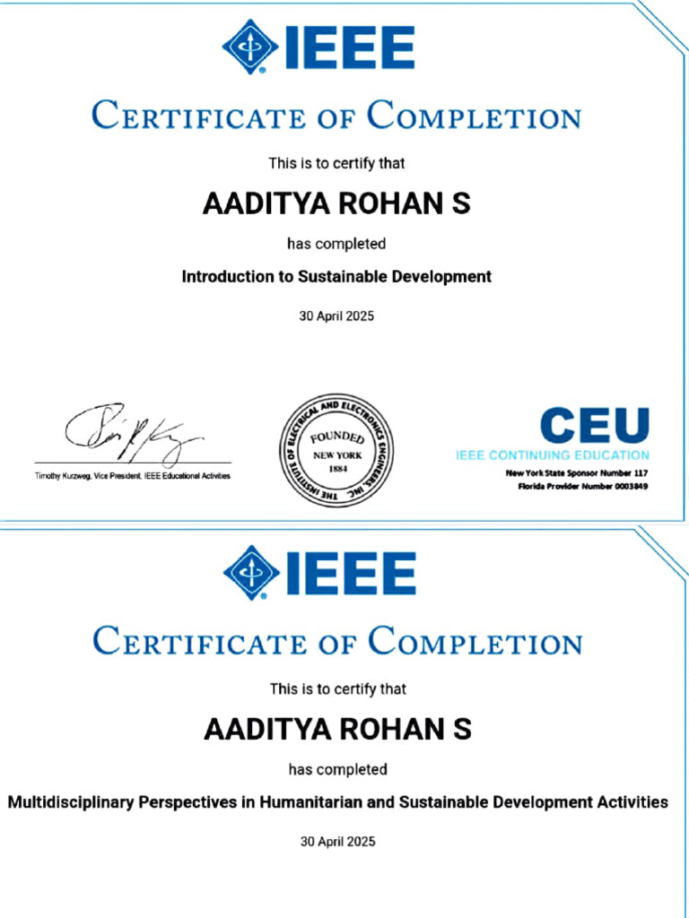 S.aaditya Rohan - Ieee Certificate | PDF