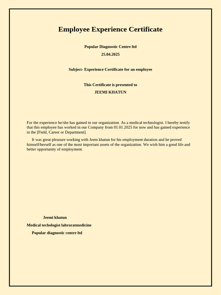 Employee Experience Certificate 1 | PDF