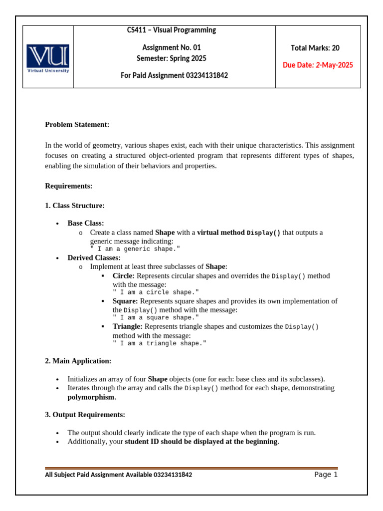 Cs411 Assignment 1 2025 Correct Solution-1-1 | PDF | Method (Computer Programming) | Inheritance ...