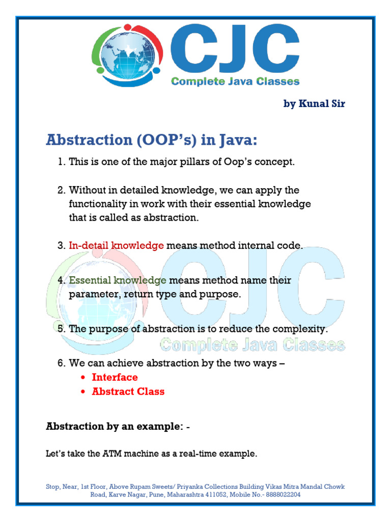 Abstraction - Interface - Oops - by - Kunal - Sir Official | PDF | Class (Computer Programming ...