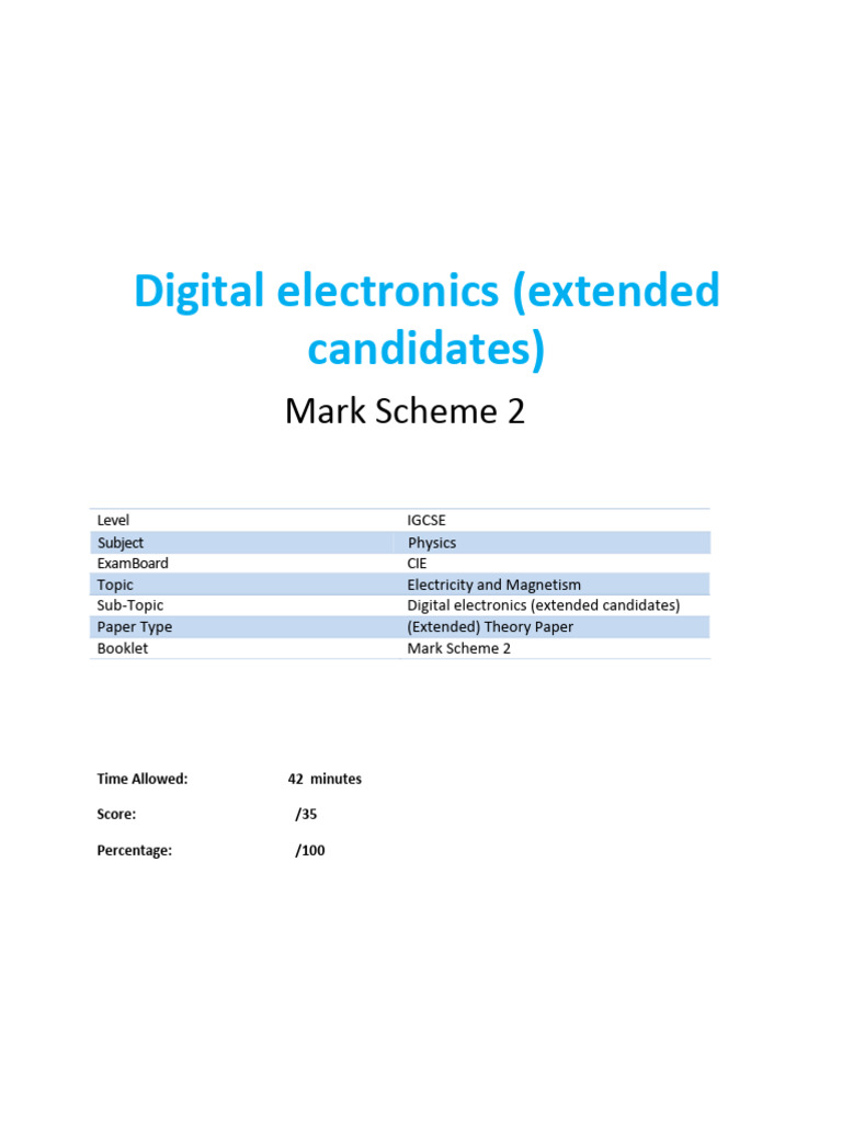 44.2 Digital Electronics CIE IGCSE Physics Ext Theory Ms | PDF | Digital Electronics | Electronics