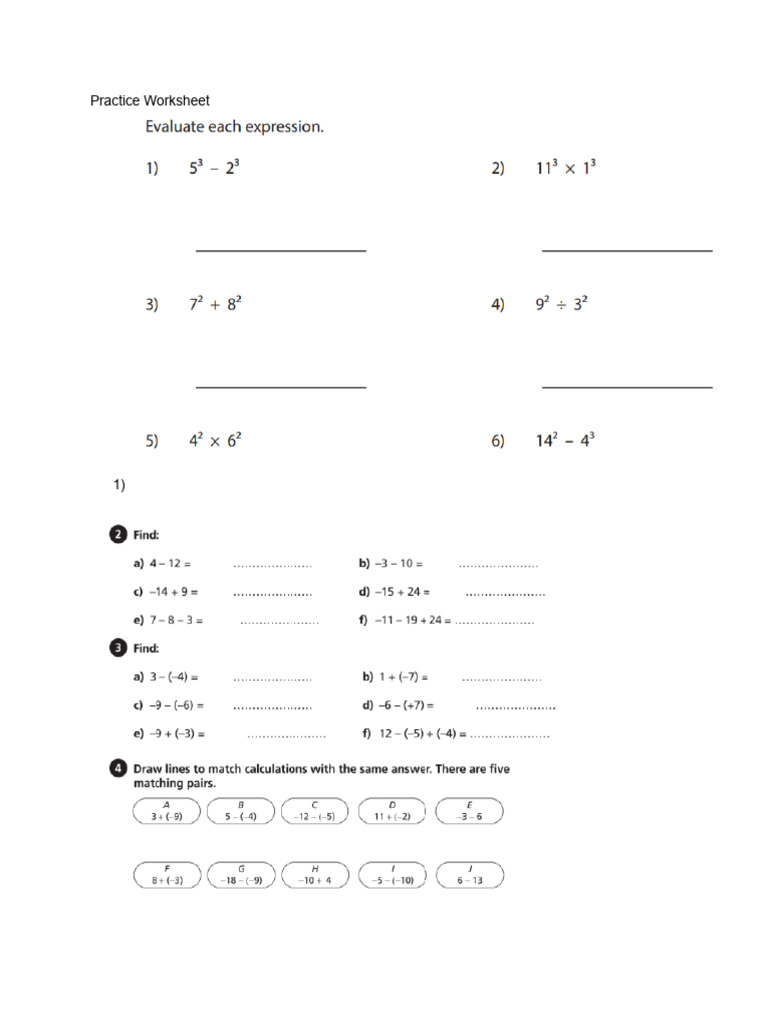 Integers Worksheet | PDF