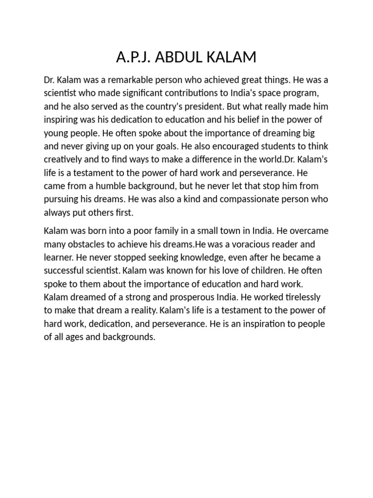 Inspiring Life of A.P.J. Abdul Kalam | PDF