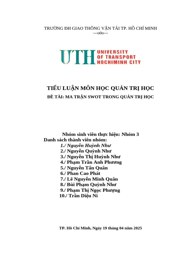 Tiểu Luận QTH nhóm 3 | PDF