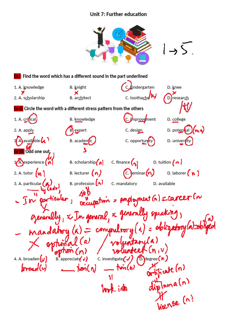 Further Education Vocabulary Exercises | PDF | Academic Degree | Master ...