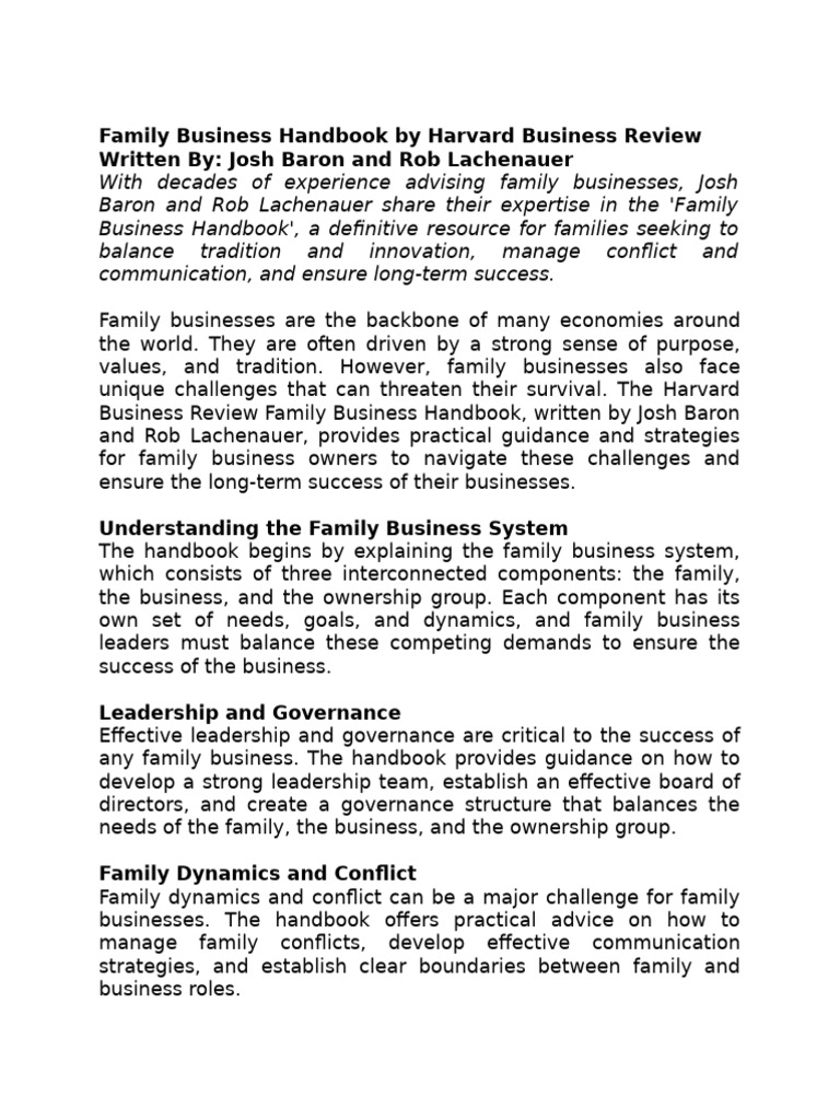 Harvard Family Business Handbook Summary | PDF | Social Psychology ...