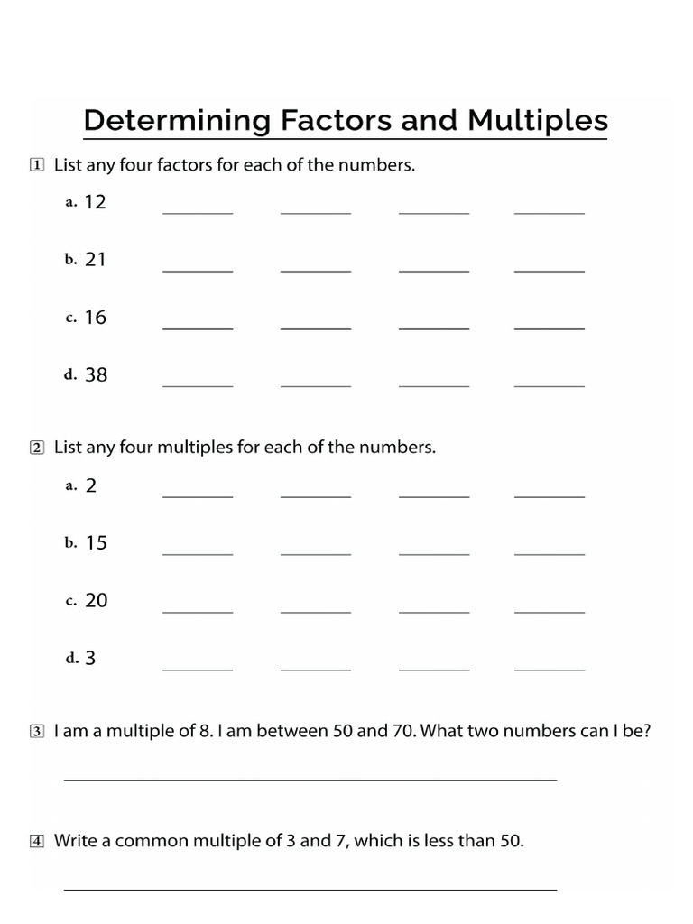 Determining Factors and Multiples Worksheets | PDF