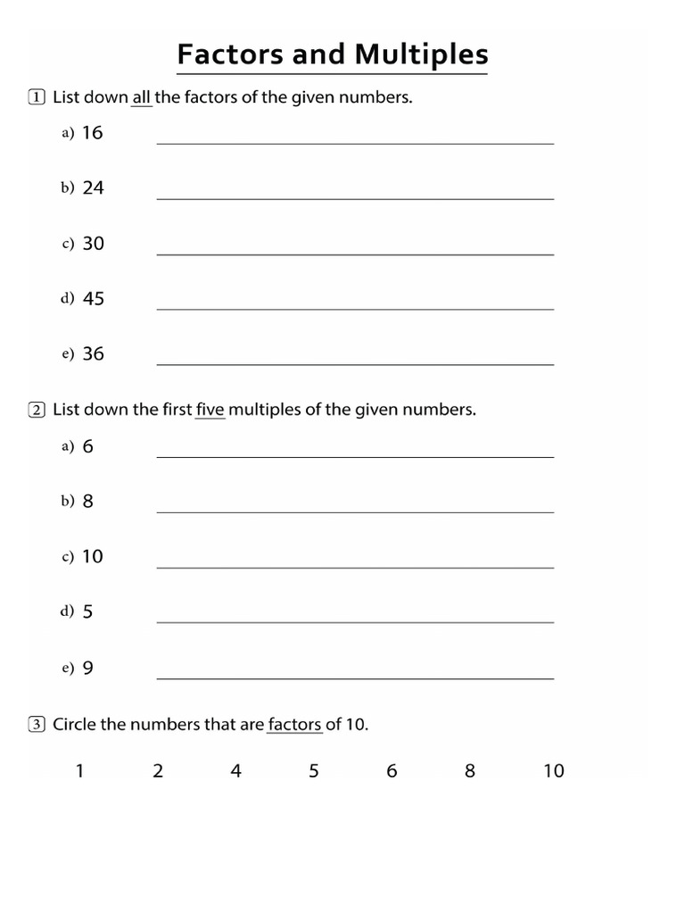 Factors and Multiples Worksheet | PDF