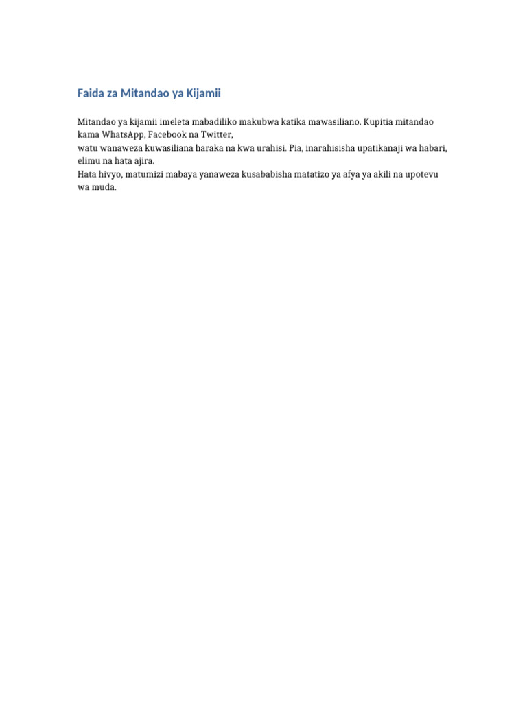 Faida Za Mitandao Ya Kijamii | PDF