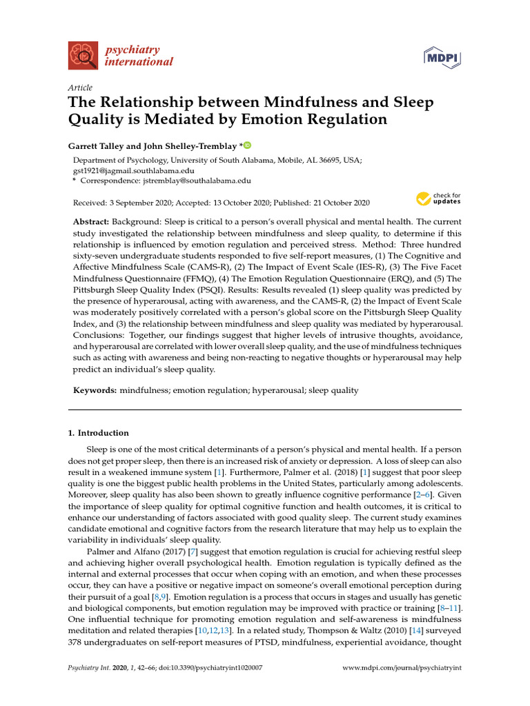 Talley 2020 | PDF | Sleep | Emotional Self Regulation