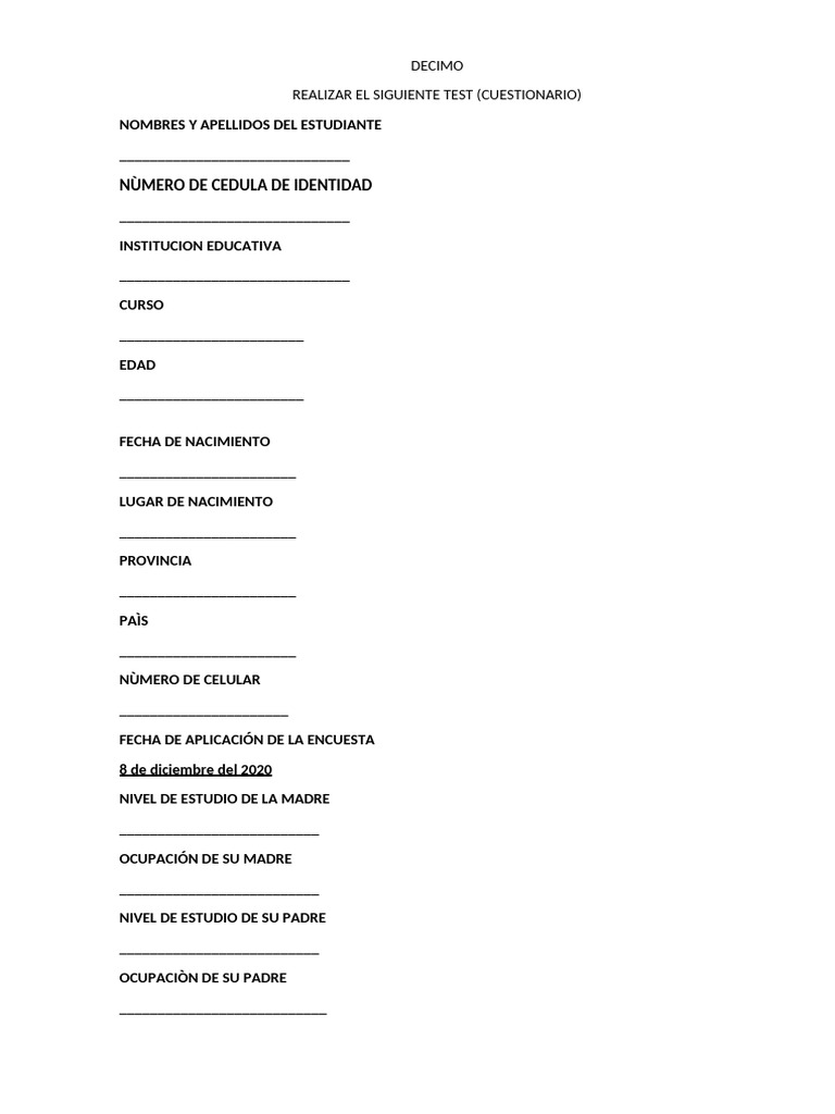 REALIZAR EL SIGUIENTE CUESTIONARIO DECIMO B | PDF