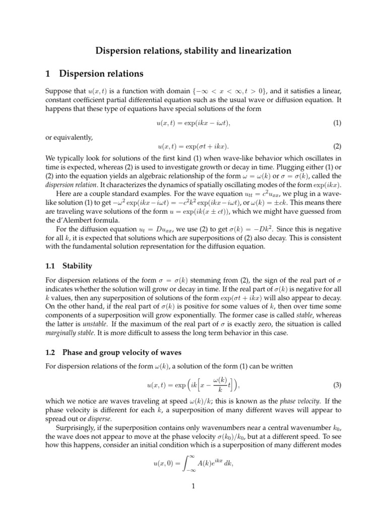 Dispersion Relations and Stability Analysis | PDF | Waves | Partial ...