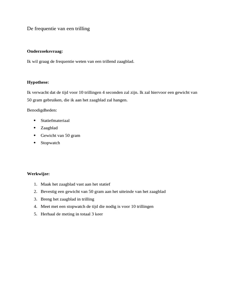 Nask 1 Proef 1 de Frequentie Van Een Trilling | PDF